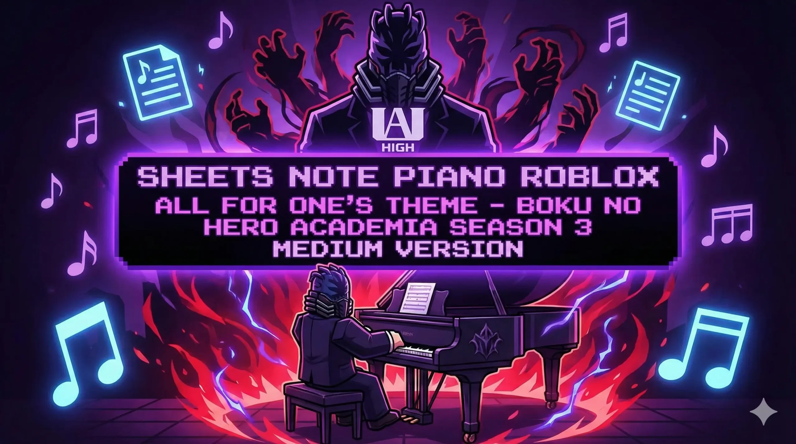 Sheets Note Piano Roblox All For One's Theme - Boku no Hero Academia ...